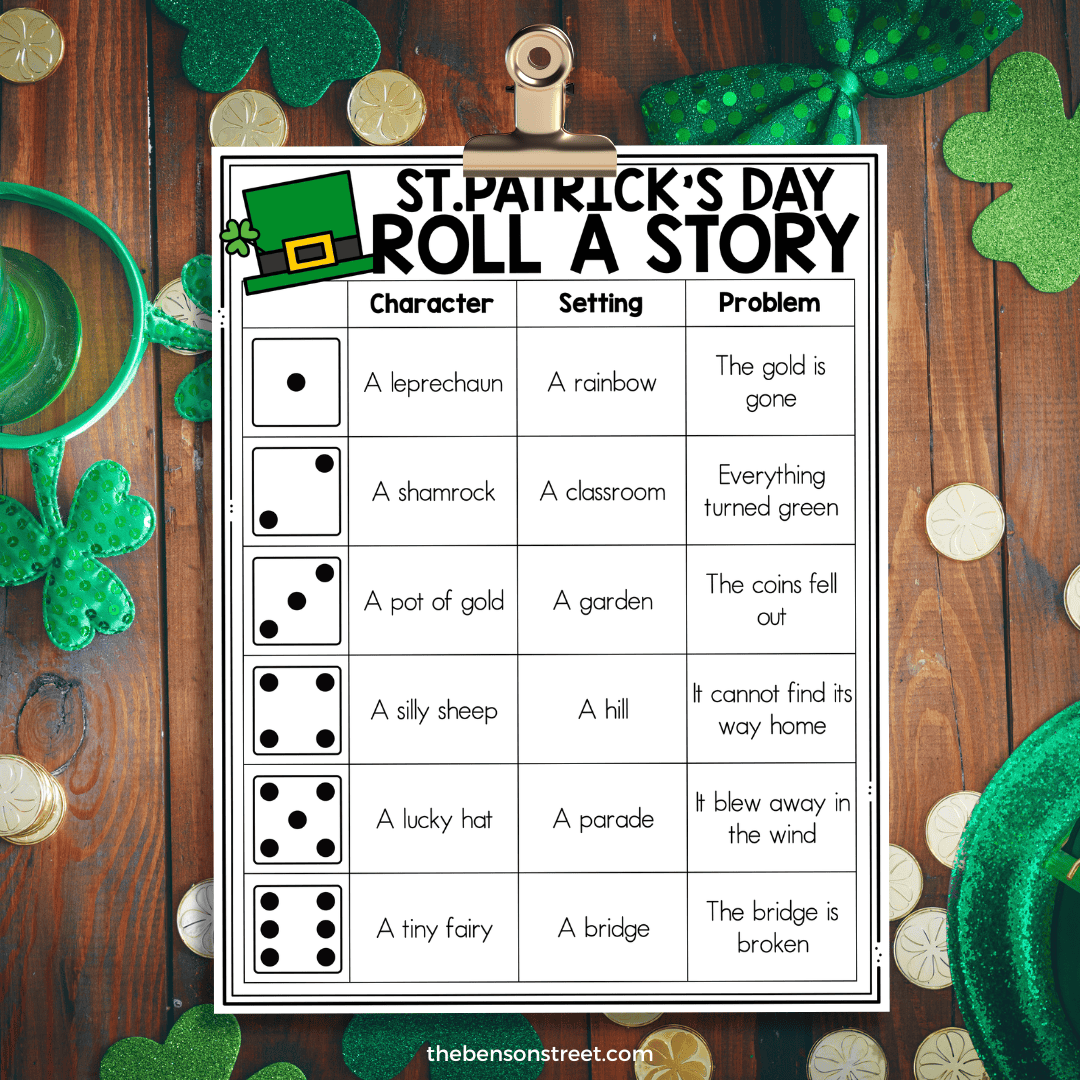 Free Printable St. Patrick's Day Roll a Story - The Benson Street
