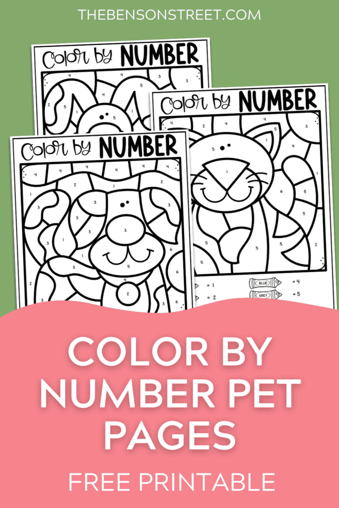 Free Printable Pets Color by Number Pages - The Benson Street