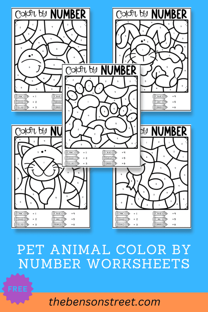 Free Printable Pets Color by Number Pages - The Benson Street