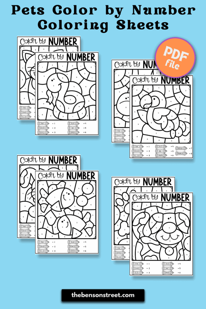 Free Printable Pets Color by Number Pages - The Benson Street
