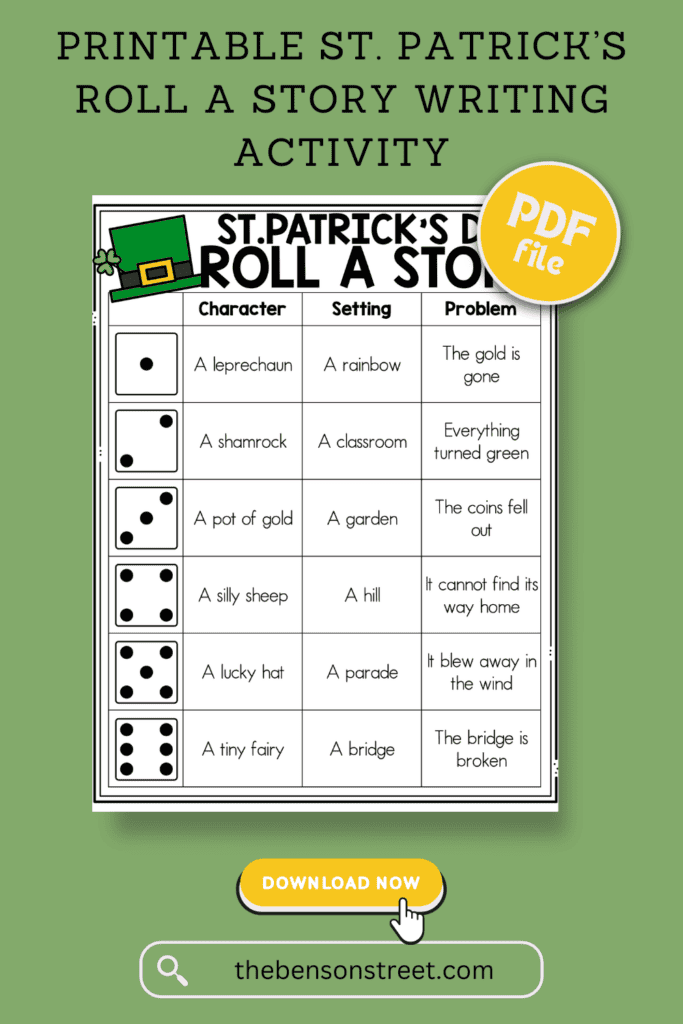 Free Printable St. Patrick's Day Roll a Story - The Benson Street