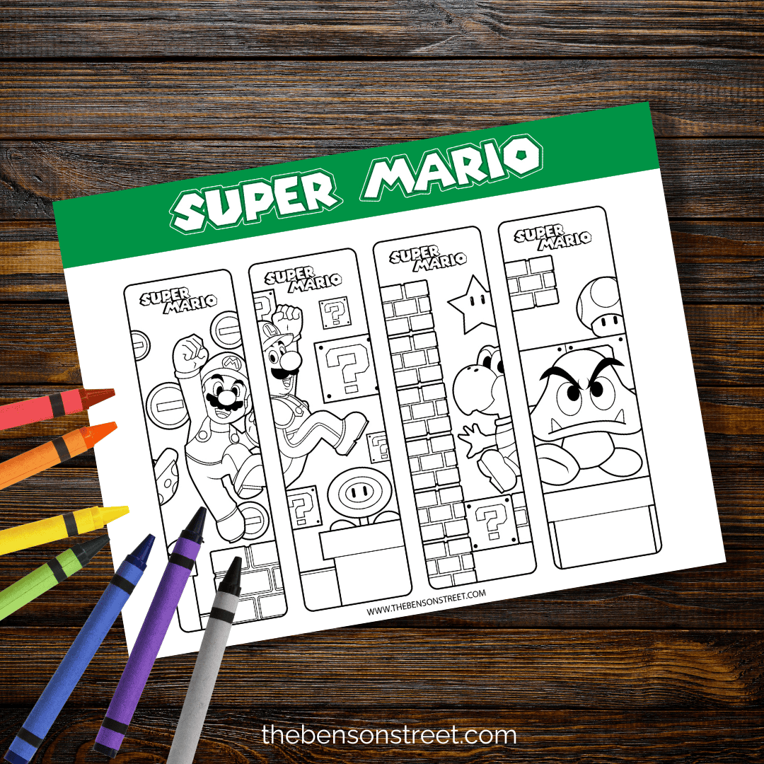 Free Printable Super Mario Bookmarks for Coloring - The Benson Street