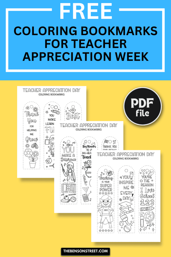 Free Printable Teacher Appreciate Coloring Bookmarks - The Benson Street