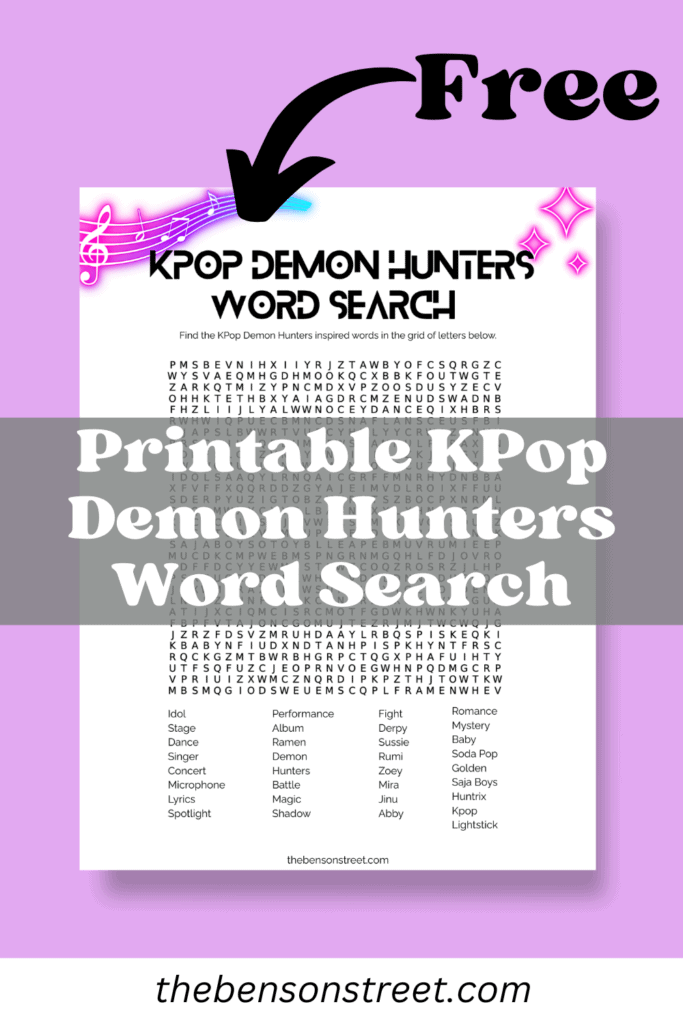 Free Printable KPop Demon Hunters Word Search Activity - The Benson Street