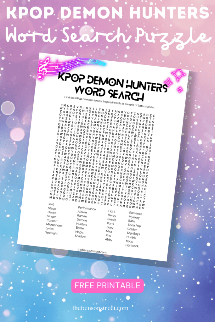 Free Printable KPop Demon Hunters Word Search Activity - The Benson Street