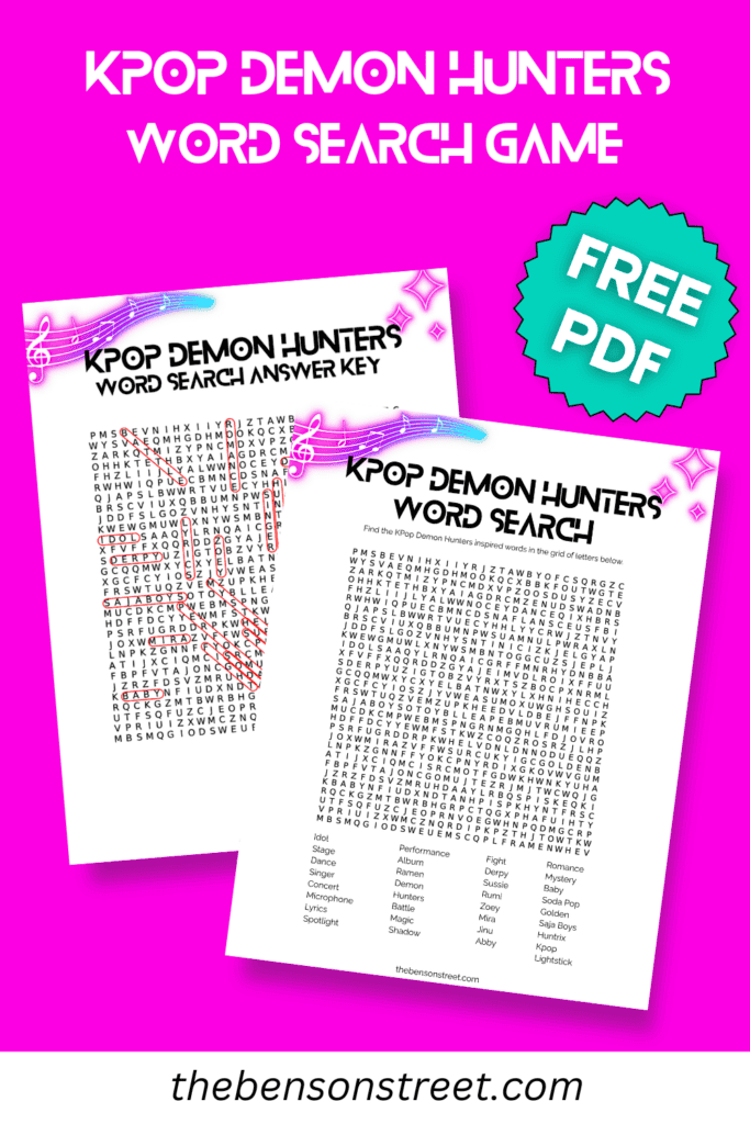 Free Printable KPop Demon Hunters Word Search Activity - The Benson Street