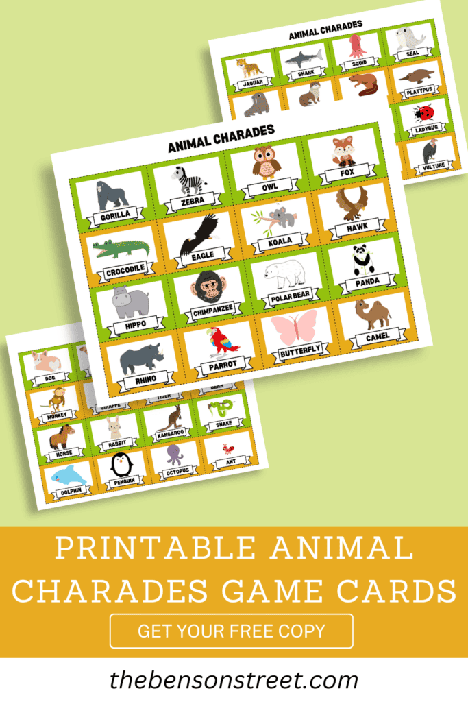 Free Animal Charades Printable Cards Game for Kids - The Benson Street