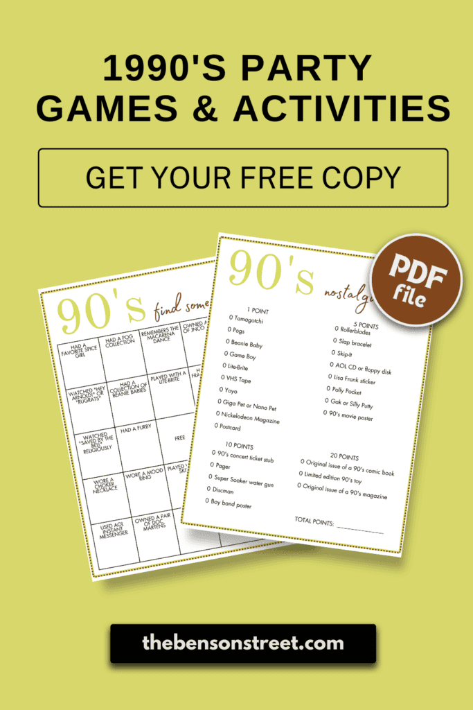 Free Printable 90s Themed Games & Activities Party Bundle - The Benson ...