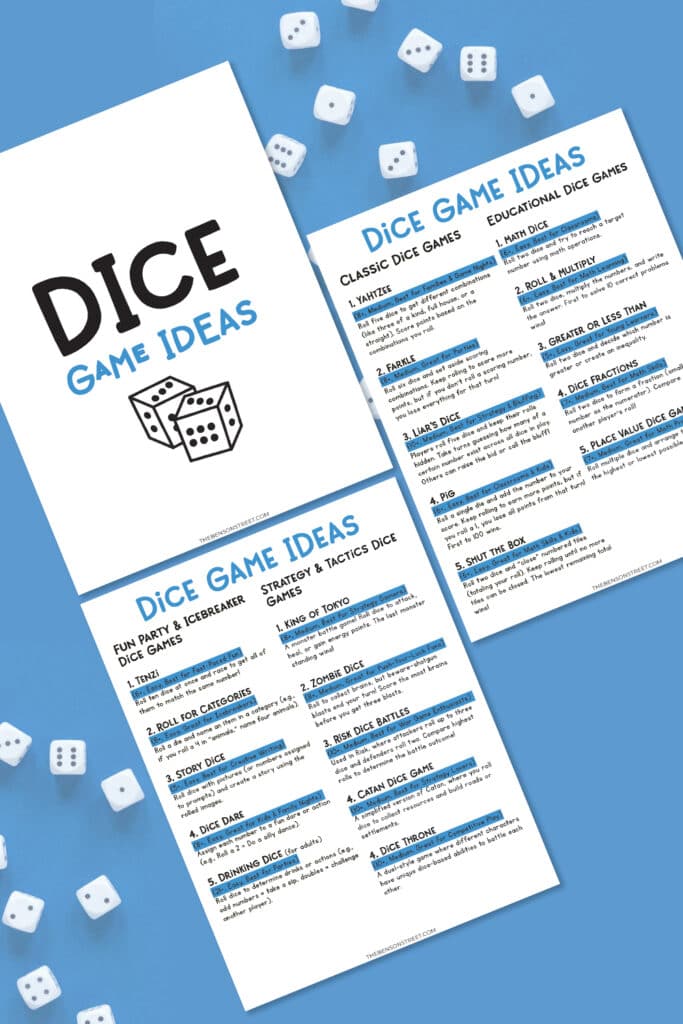 Fun Free Printable Dice Games for Families & Kids - The Benson Street