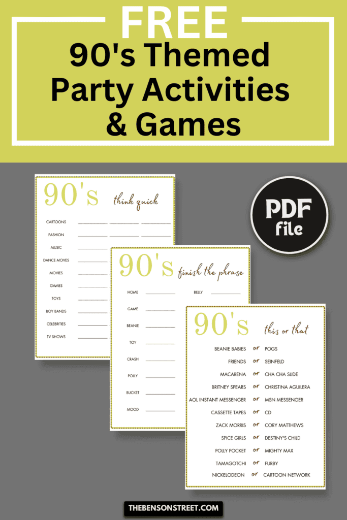 Free Printable 90s Themed Games & Activities Party Bundle - The Benson ...