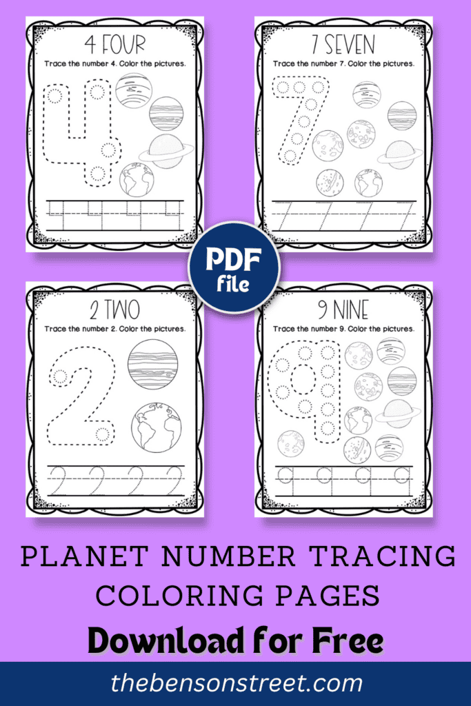 Free Printable Space Number Tracing Worksheet 1-10 - The Benson Street