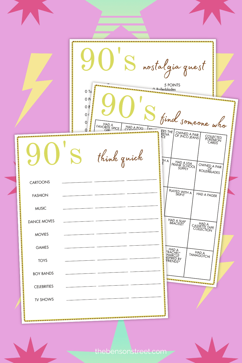 Free Printable 90s Themed Games & Activities Party Bundle - The Benson ...
