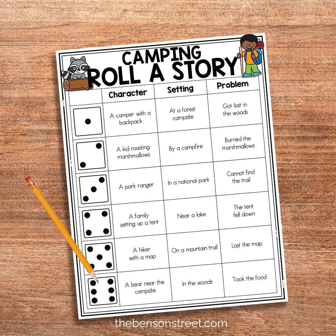 Free Printable Camping Roll a Story Writing Activity - The Benson Street